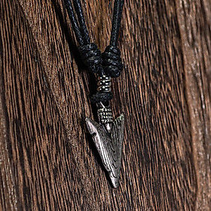 BlueRica Arrowhead on Adjustable Black Cord Necklace (Old Silver Finish)