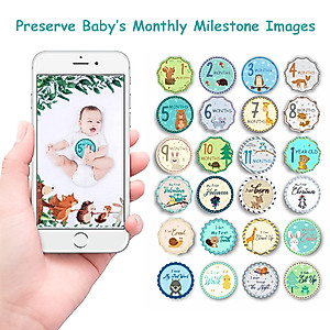Baby Monthly Milestone Blanket, Unisex Woodland Monthly Blanket and Milestone Stickers for Newborn Baby Shower, Unisex Baby Growth Chart Monthly Blanket for Boy and Girl,