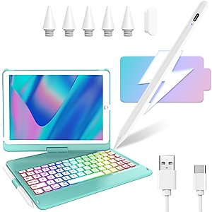 iPad 9th Generation Case with Keyboard and Apple Pencil,Stylus Pen for iPad(2018-2023) 15mins Fast Charge,Palm Rejection iPad Pencil,10 Color Backlit Bluetooth Keyboard Case with Pencil Holder