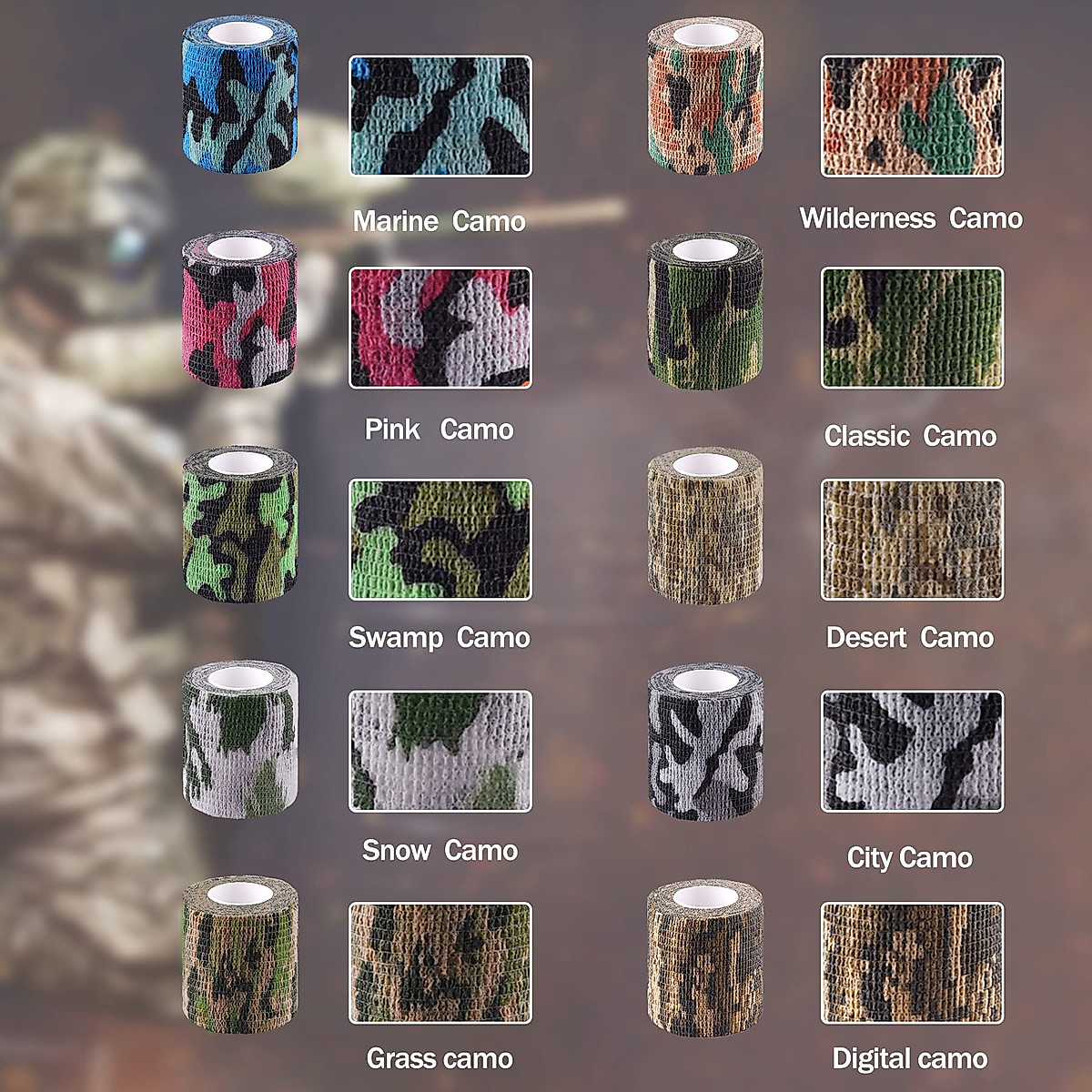 BQTQ 40 Rolls Self Adhesive Bandage Wrap 2 Inch Self Adherent Wrap Stretch Bandage Self Stick Bandage Athletic Wrap Tape Wound Wrap Bandgae for Wrist Ankle Swelling Sprains (Camo Color)