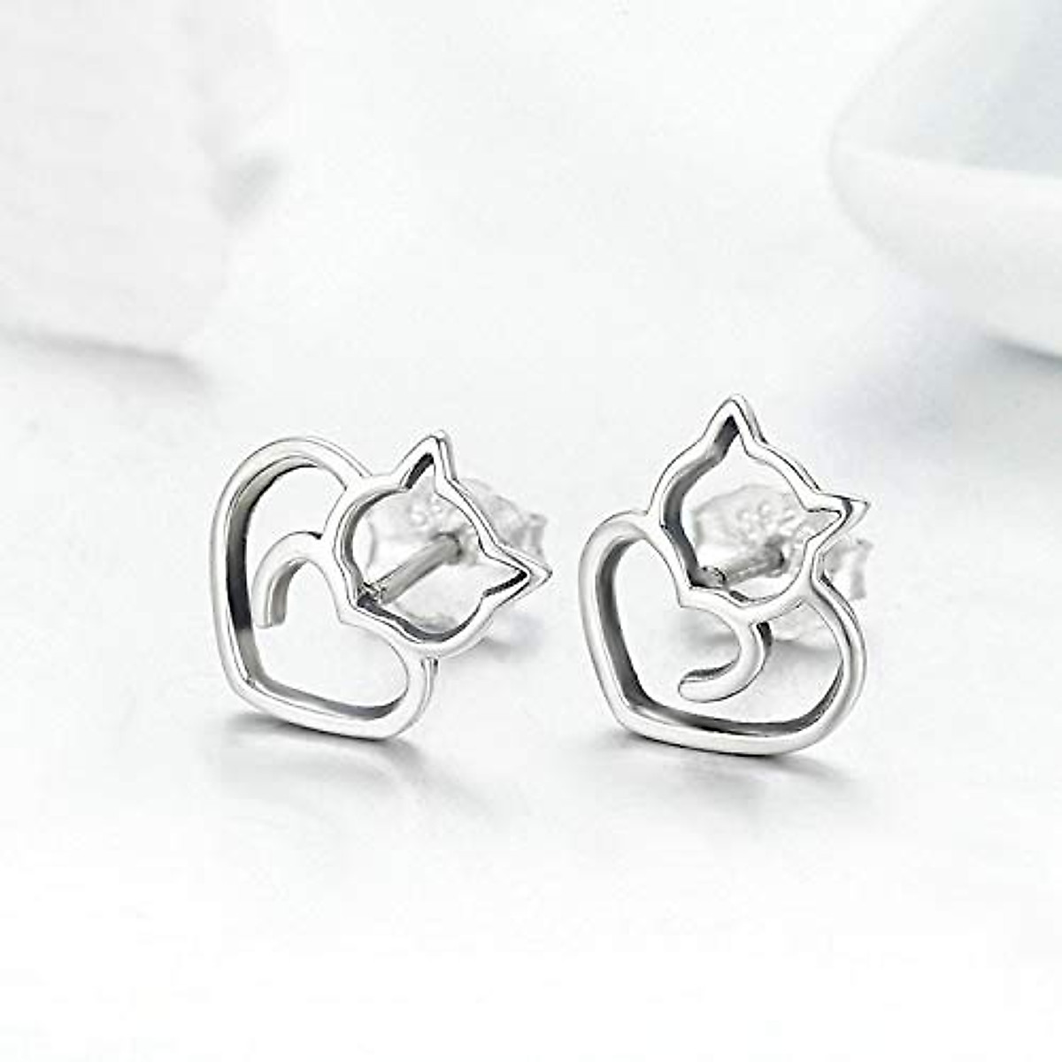 Cute Cat Earrings Stud Pearl Earrings for Women Mouse Cubic Zircon Hypoallergenic Earrings Christmas Birthday Gift (Cat earrings)