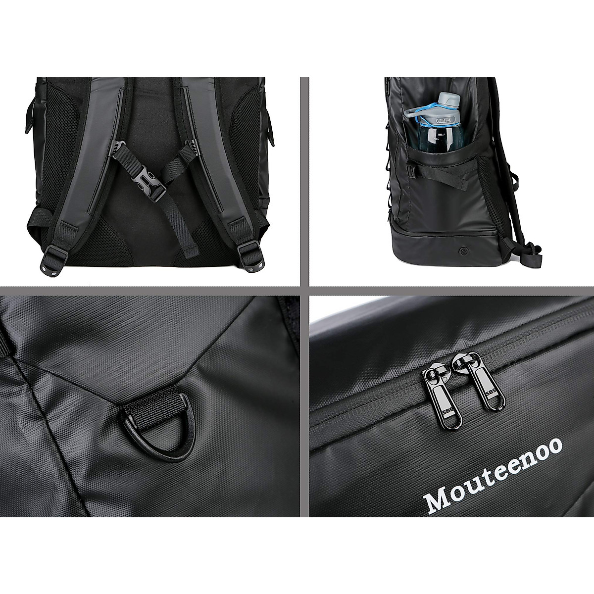 Mouteenoo Travel Backpack with Shoes Compartment for Gym Sports Hiking Water-Resistant Backpack for Men and Women (Black)