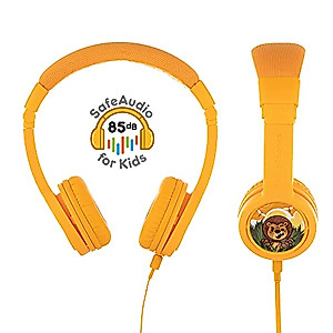 ONANOFF BuddyPhones Explore+, Volume-Limiting Kids Headphones, Foldable and Durable, Built-in Audio Sharing Cable with in-Line Mic, Best for Kindle, iPad, iPhone and Android Devices, Sun Yellow