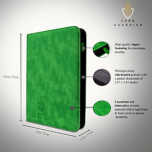 Card Guardian - 9 Pocket Premium+ Binder with Zipper for 504 Cards - Side Loading Pockets for Trading Card Games TCG (Green)