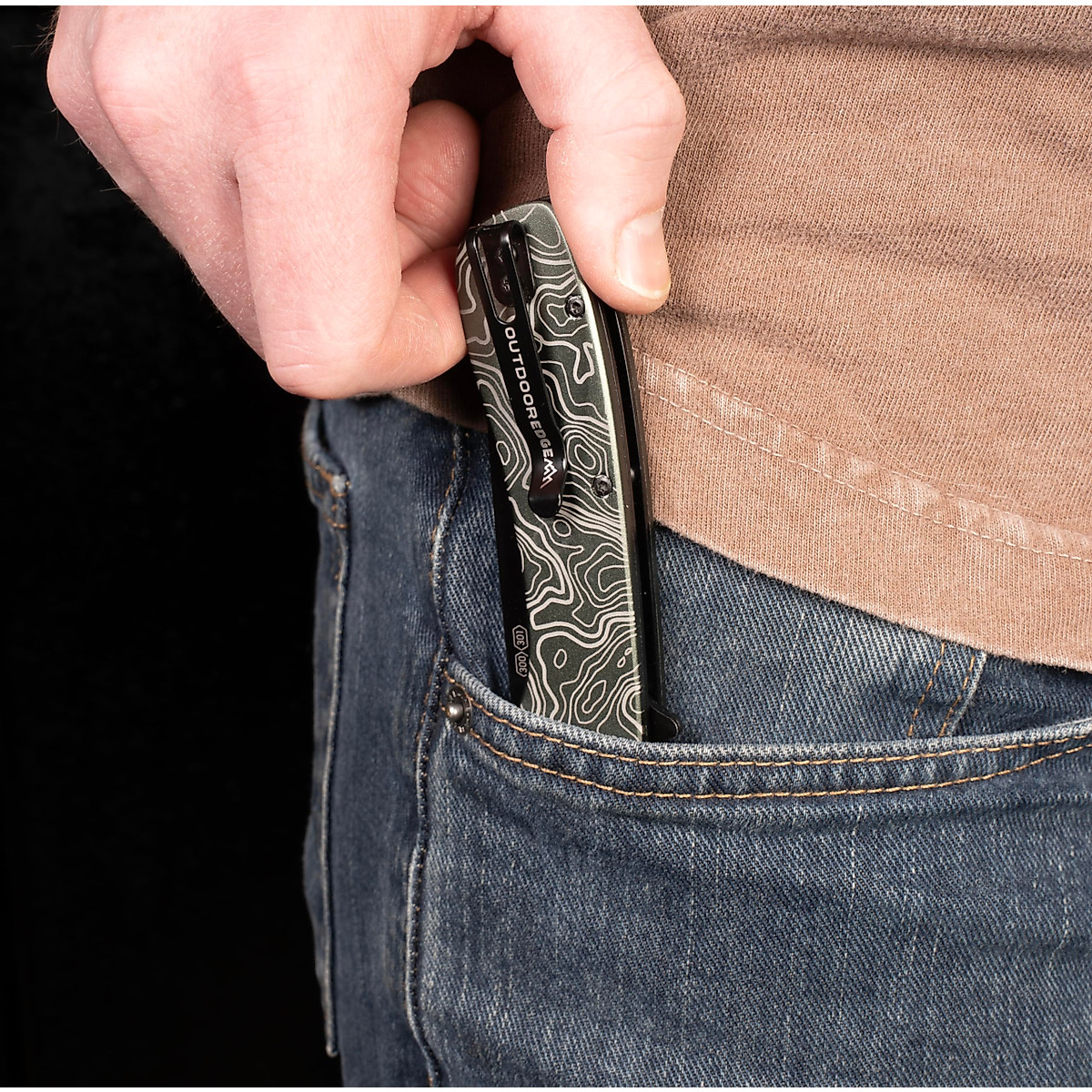 OUTDOOR EDGE RAZOR VX1 | Topo Map Etching | Replaceable Blade EDC Flipper Folding Pocket Knife | 3" Stainless Blade, Green Anodized Aluminum Handle, Reversible Pocket Clip | Cool Knife for Men