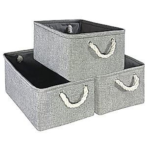 Large Storage Baskets Organizer, Fabric Collapsible Storage Bins, Closet Organizers and Storage Baskets for Organizing Gifts Empty Shelves Home Towel (Grey, 3 Pack)