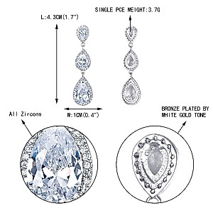 EVER FAITH Women's Cubic Zirconia Elegant Bride Bridesmaids 3 Teardrop Dangle Earrings Clear Silver-Tone
