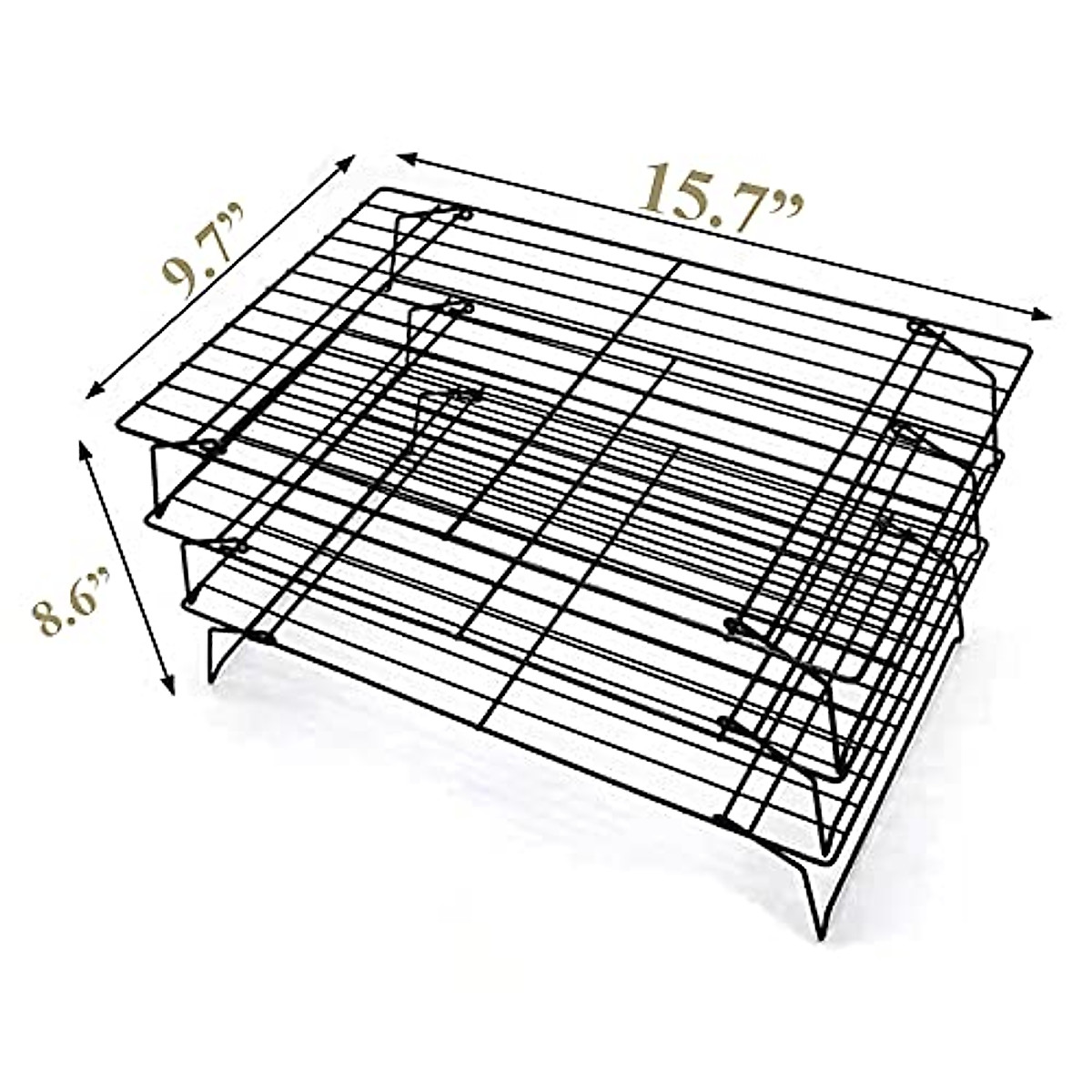 Stackable 3-Tier Cooling Rack for Cookies, Cakes, Bread, Pizza and Other Baking Stuff Cooling and Drying, Painting Drying and more- Wire Racks Set of 3 Cooling & Drying Racks, Heavy Duty, Black
