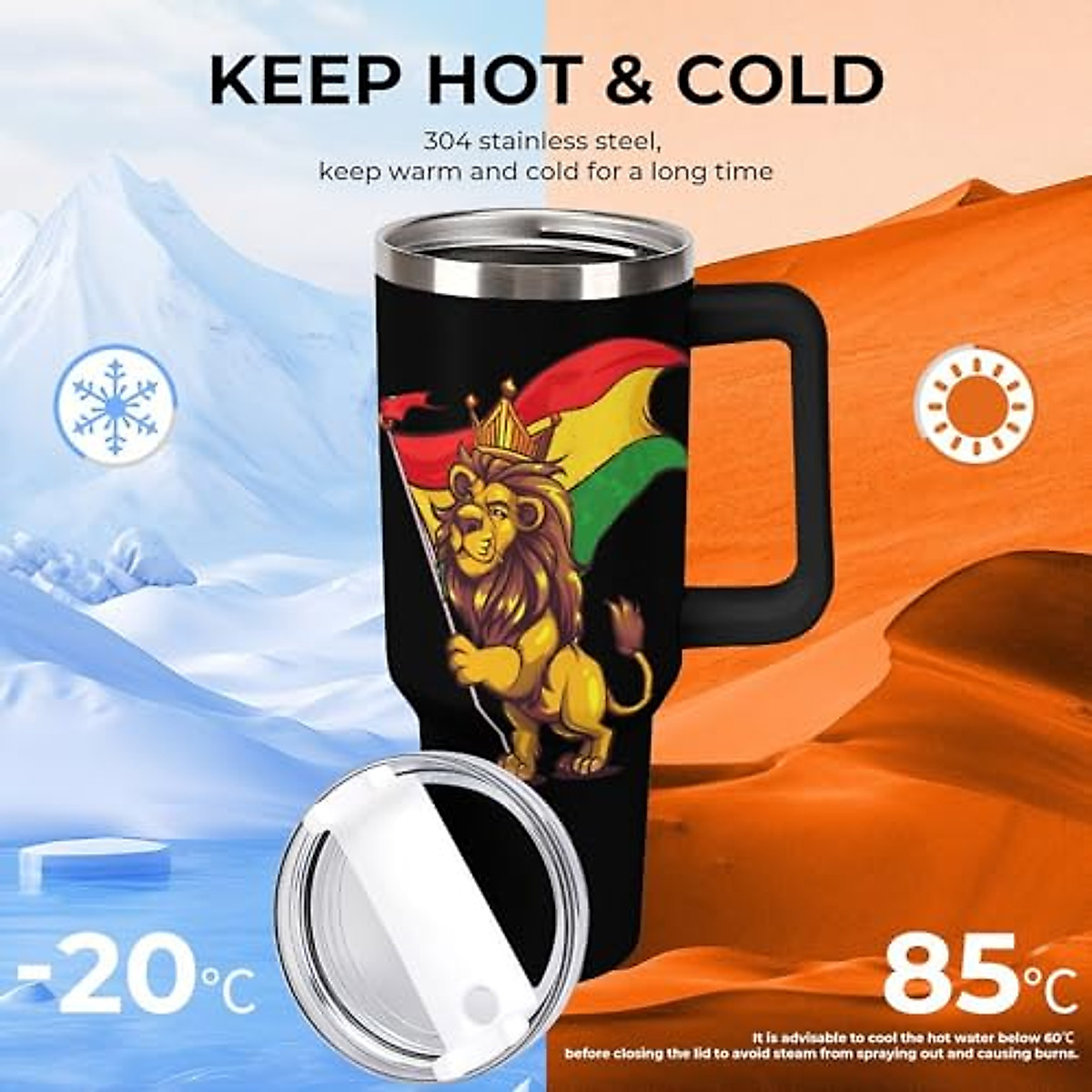 Rasta-Lion Of Judah Retro 40OZ Tumbler Stainless Steel Travel Mug Water Bottle Car Cup Tea Cups with Lid Black-style