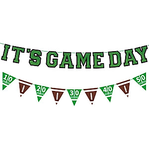 Football Party Decorations Kit: Football Themed Triangle Flags & Football Banner - for Birthday & Tailgate Parties