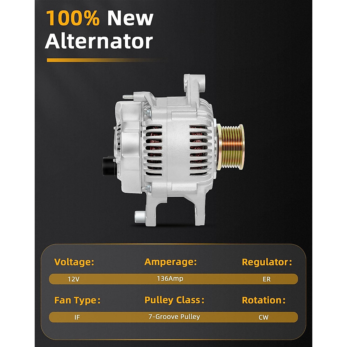 New Alternator Compatible With 1999-2000 For Dodge For Durango 1999-2001 For Dodge For Ram 1500 1999-2000 For Dodge For Ram 1500 Van High Output Alternator Replace 13824, AND0129, 113364