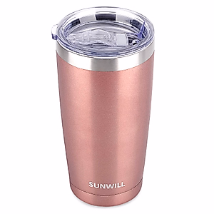 SUNWILL 20oz Tumbler with Lid, Stainless Steel Vacuum Insulated Double Wall Travel Tumbler, Durable Insulated Coffee Mug, Rose Gold, Thermal Cup with Splash Proof Sliding Lid