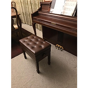 CPS Imports Adjustable Artist Piano Bench Stool in Walnut with Music Storage