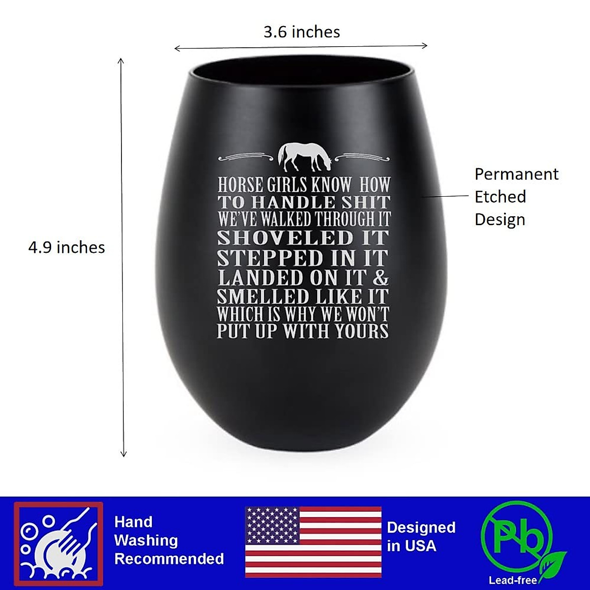 Valentines Day Gifts for Horse Mom, Horse Stemless Engraved Wine Glass, Horse Gift