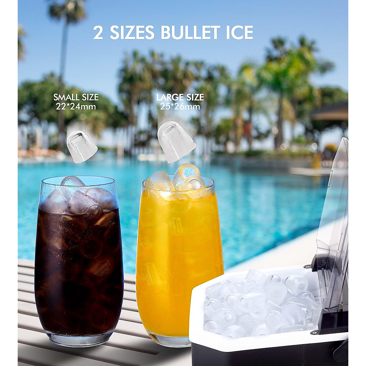 Rafow Ice Maker Countertop - Portable Machine Makes 26 lbs of in 24 Hours, 9 Cubes 6 Minutes, Self-Cleaning Compact Nugget with Scoop and Basket for Home, Kitchen, RV (Black)