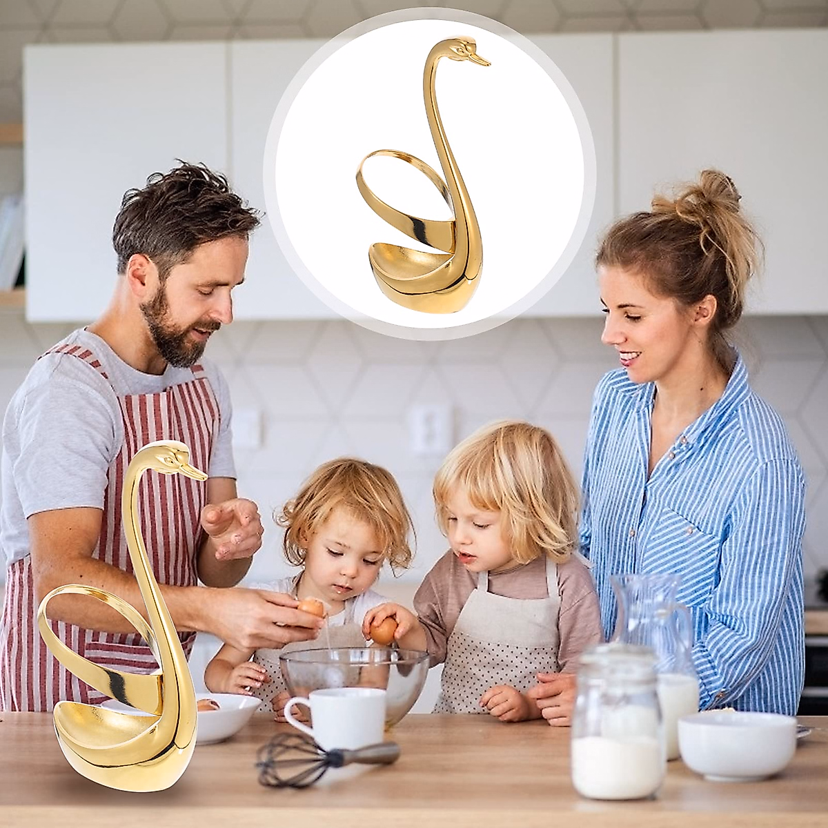 Hemoton Dinnerware Set Spoon Stand Stainless Steel Utensil Holder Fruit Dessert Flatware Swan Base Holder Spoon Organizer for Countertop (Golden) Spoon and Fork Holder Stainless Steel Swan Holder