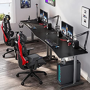 EUREKA ERGONOMIC 60 Inch Gaming Desk with Full Mouse Pad, Large Home Office Curved Computer Desk for 3 Monitors with Cup Holder, Headphone Hook and Handle Rack with USB Charging Ports for Gamer, Black