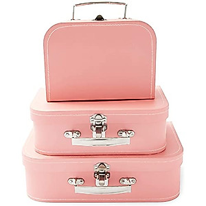 Okuna Outpost Set of 3 Different Sizes of Paperboard Suitcases with Metal Handles, Decorative Cardboard Storage Boxes (Pink)