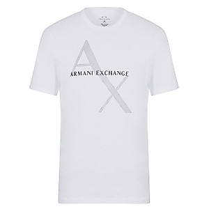 A|X ARMANI EXCHANGE mens Crew Neck Logo Tee T Shirt, Quilted Logo White, Small US