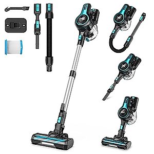 INSE 28Kpa Cordless Vacuum Cleaner, 300W Powerful Stick Vacuum, 8-in-1 Rechargeable Vacuum, 2500m-Ah Battery, 45min Runtime, 1.2L Dustbin, Lightweight Cordless Vacuum for Pet Hair Hard Floor Carpet