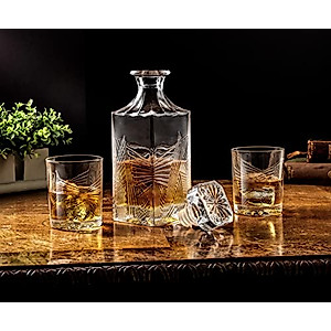 JoyJolt Gatsby Glass Whiskey Decanter. 27 oz Airtight Liquor Dispenser. Liquor Decanter with Stopper. Art Deco Bottle for Whisky, Bourbon, Scotch, Brandy, Cognac, Rum and Bar Cart Accessories