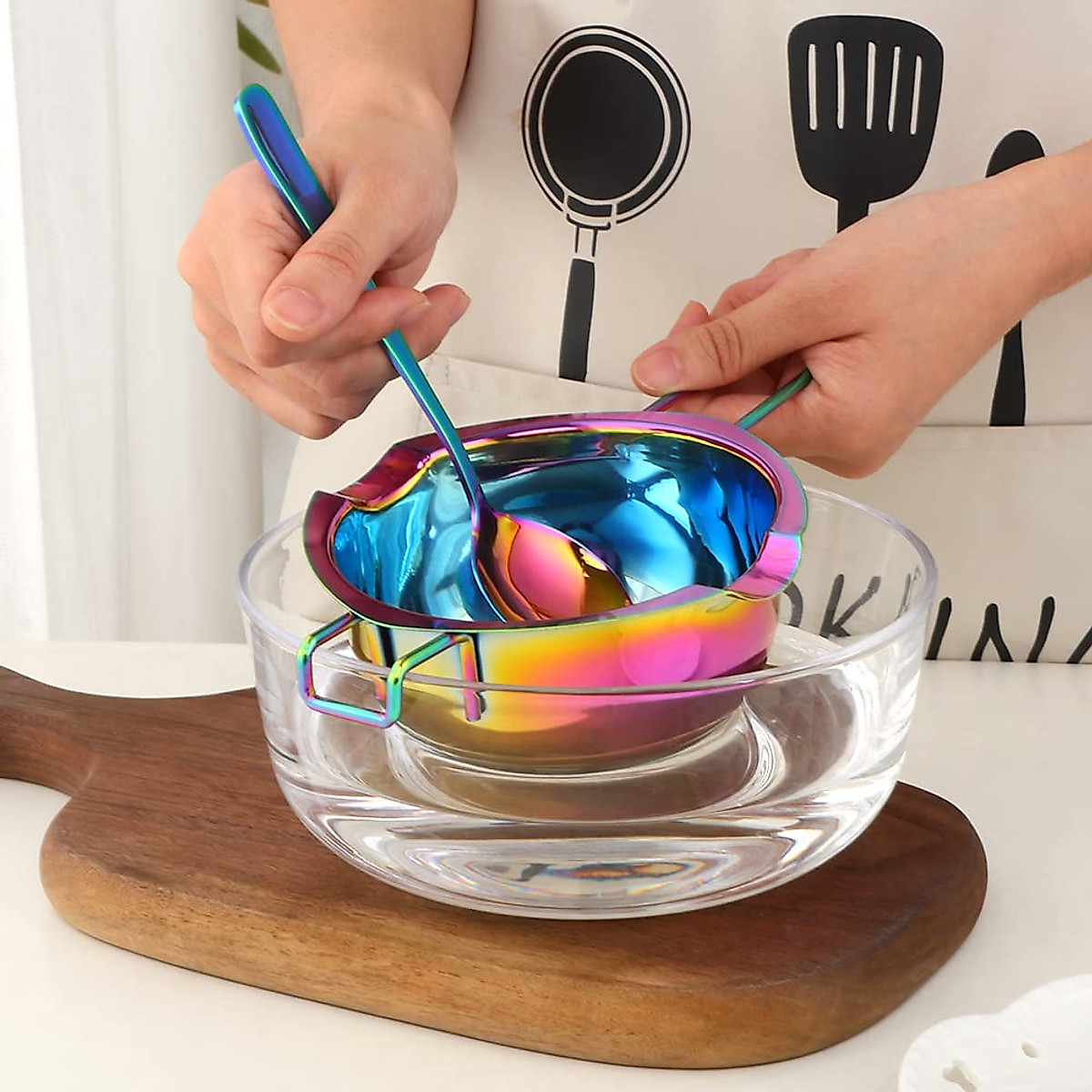 Buyer Star Stainless Steel Melting Pot, 400ml Boiler Pot for Melting Chocolate, Butter, Cheese, Caramel and Soap Making (Rainbow no.0)