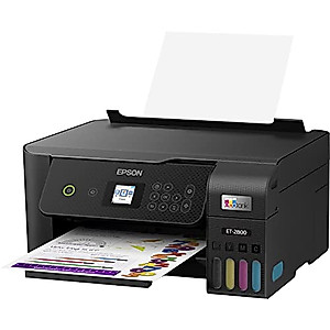 Epson EcoTank ET-2800 All-in-One Wireless Inkjet Color Printer, Print&Copy&Scan, 1200x2400 dpi, 1.44" Color LCD Display, Cartridge-Free, Photo Printing, Wi-Fi, Black, with Lanbertent Printer Cable