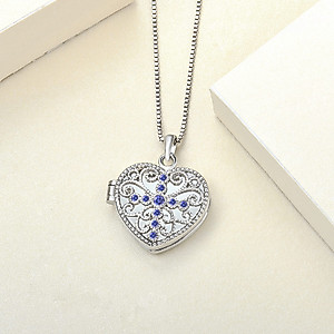 YL Cross Locket Necklace Sterling Silver Heart Pendant Created Tanzanite Filigree Jewelry for Women