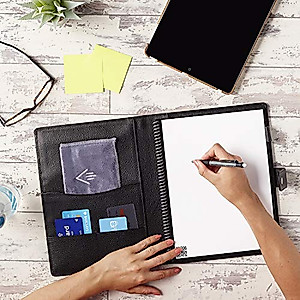 Folio Cover Compatible with Rocketbook Everlast, Fusion, Panda - A4 Faux Leather Portfolio Binder Multi Organizer Pockets, Spray Bottle, Pen Loops, Business Card Holder - Letter Size Notebook Case