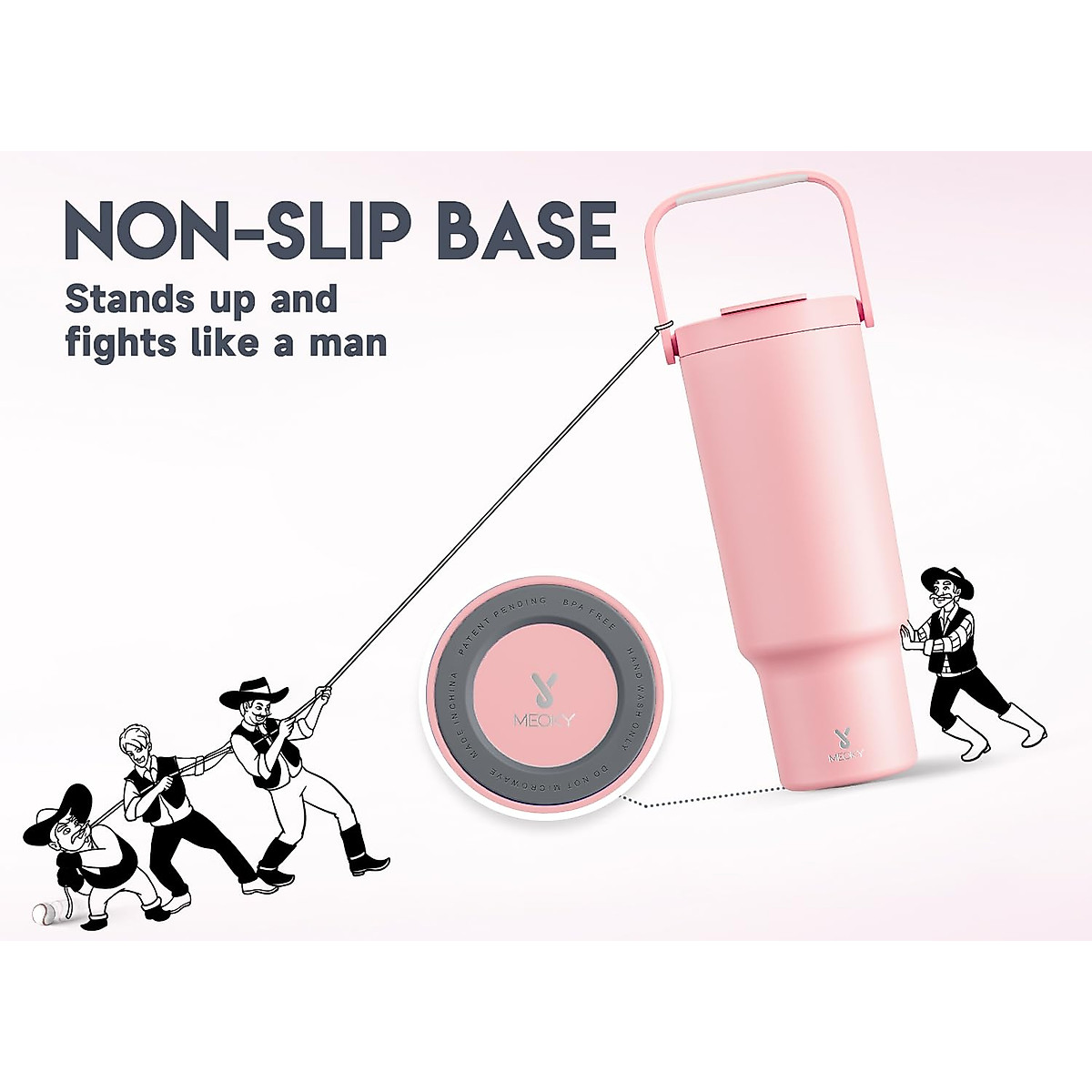 Meoky 40 oz Tumbler with Handle and Straw, Insulated Water Bottle, Stainless Steel Travel Mug, Keeps Cold for 34 Hours, 100% Leak Proof, Fits in Car Cup Holder (Blush)