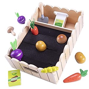 My Little Garden | Growing Vegetables Wooden Playset Activity for Children | Includes Carrots, Beets, Potatoes, Mushrooms, Trowel, Seeds, Fertilizer, Caterpillar (13 pcs.) | Early Learning Toy