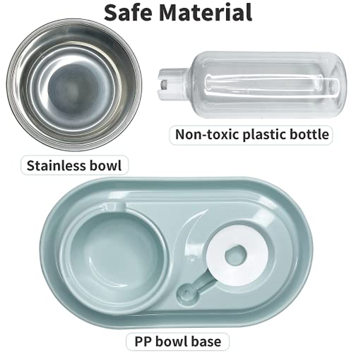 Fhiny Dog Cat Double Bowls, Bunny Automatic Water Bottle Set Dispenser Detachable Stainless Steel Bowls for Small Animals Cats Kitten Puppy Squirrel