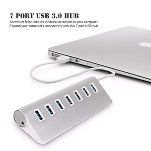 USB Hub, 7-Port Charging Interface Expansion, USB 3.0 High-Speed Data Transmission, for Desktop/Laptop Computers… (Silver)