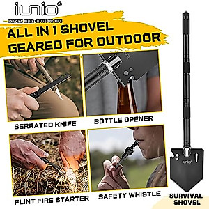iunio Survival Shovel Multitool with Axe, Camping Shovel Hatchet, Tactical Shovel, Folding with Carrying Bag for Camping, Hiking, Backpacking, Entrenching, Car Emergency