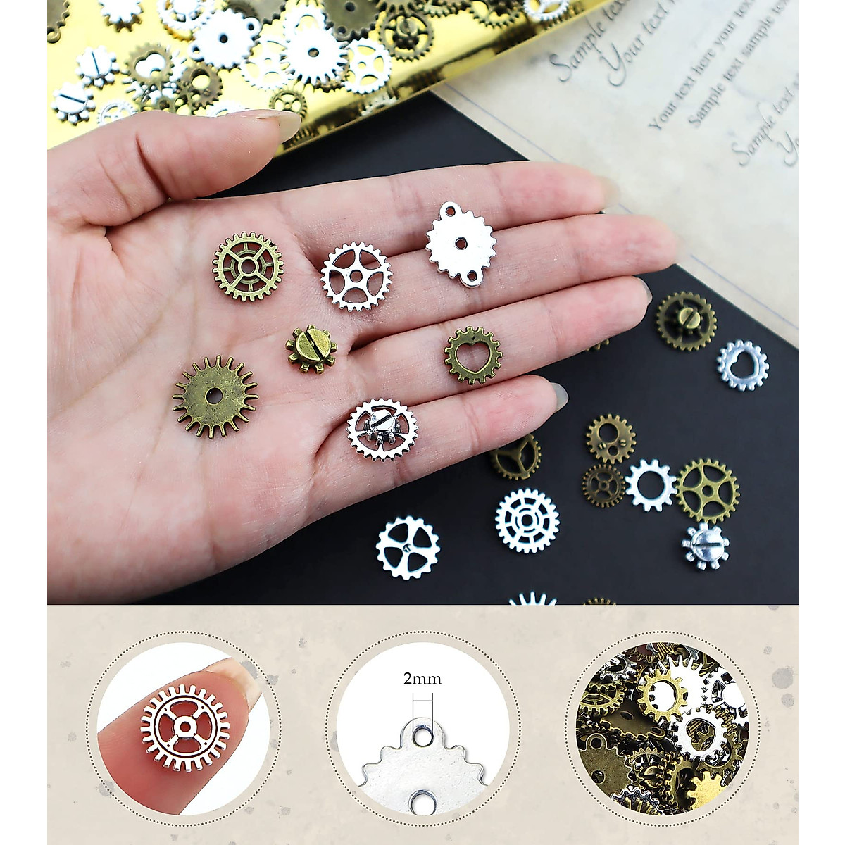 JIALEEY 130PCS Steampunk Gears Charms Bronze & Silver Assorted Antique Steampunk Gears Charms Pendant Clock Watch Wheel Gear DIY for Jewelry Making Crafting