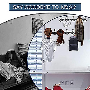 ANEDER Coat Rack Wall Mount Wall Hooks Hat Rack Adhesive Wall Hooks Rail Heavy Duty Wall Rack with 5 Tri Hooks for Coat Hat Towel Purse Robes (Black, 2 Packs)