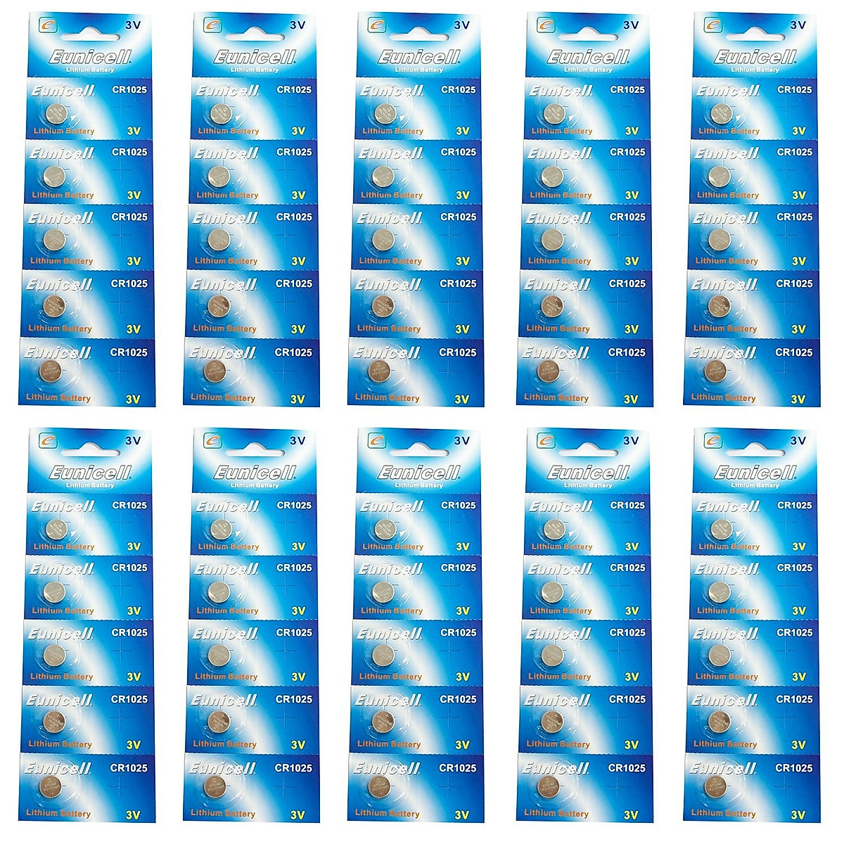 Eunicell CR1025 5033LC Lithium Blister Pack 3V 3 Volt Coin Cell Batteries (50 pcs)