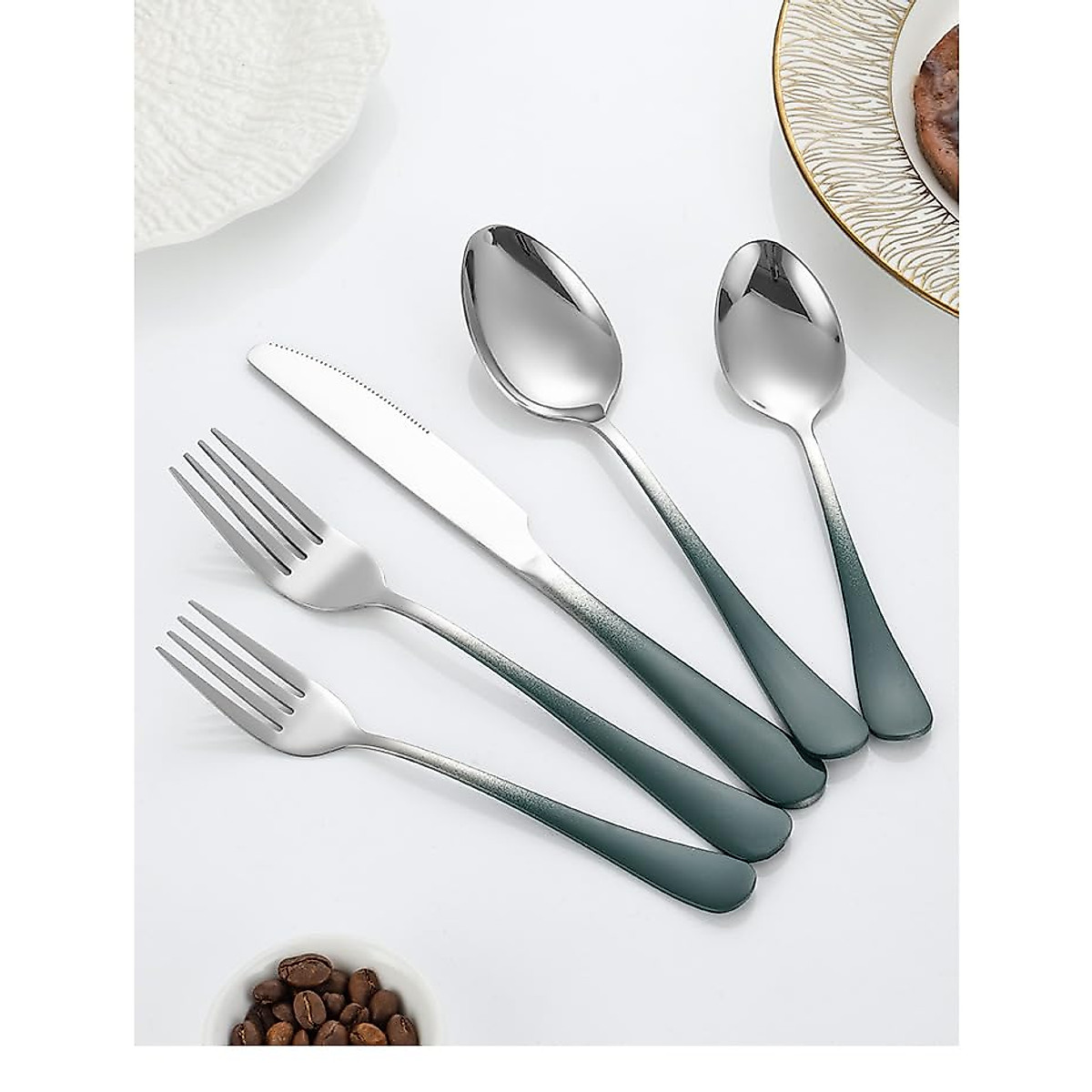 Silverware Set Black Gold Gradual Change Color Handle Flatware Cutlery Tableware Cutlery Set,Food-Grade Stainless Steel，Mirror Finished Utensil Sets for Home Restaurant