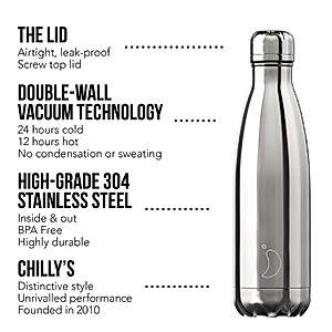 Chilly's Water Bottle | Stainless Steel and Reusable | Leak Proof, Sweat Free | Stainless Steel | 750ml