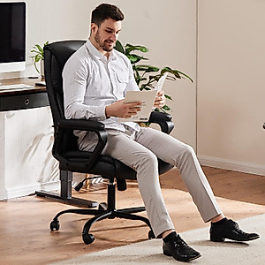 Office Desk Chair Ergonomic Rolling Swivel Home Office Desk Chairs,High Back Computer Chair PU Leather Executive Task Chair with Padded Armrests/Adjustable Height/Tilt,Black