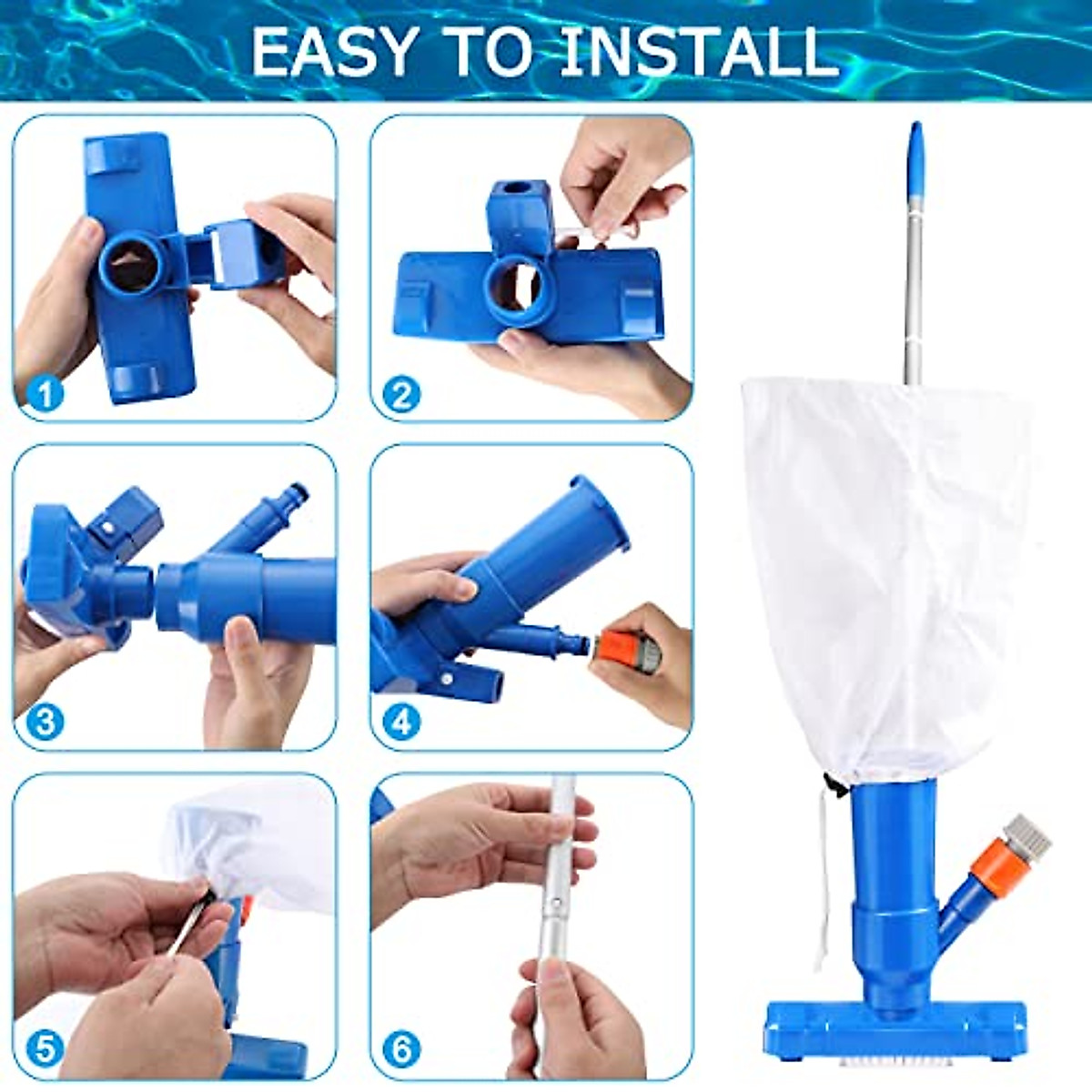 Bearbro Portable Swimming Pool Vacuum Jet Underwater Cleaner with 5-Section Pole Handheld Pool Leaf Vacuum Suction Head for Above Ground Pool Spa Pond Fountain and Hot Tub