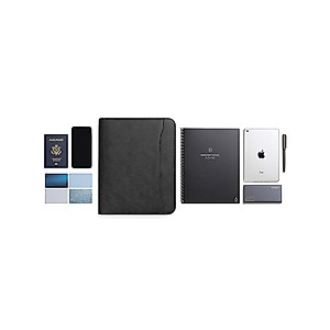 Forevermore Portfolios Padfolio Binder - Professional Faux Leather Travel Organizer Pouch for Tablet, Documents, Presentation Folders, Zipper Closure, Removable 3-Ring Notepad - Black