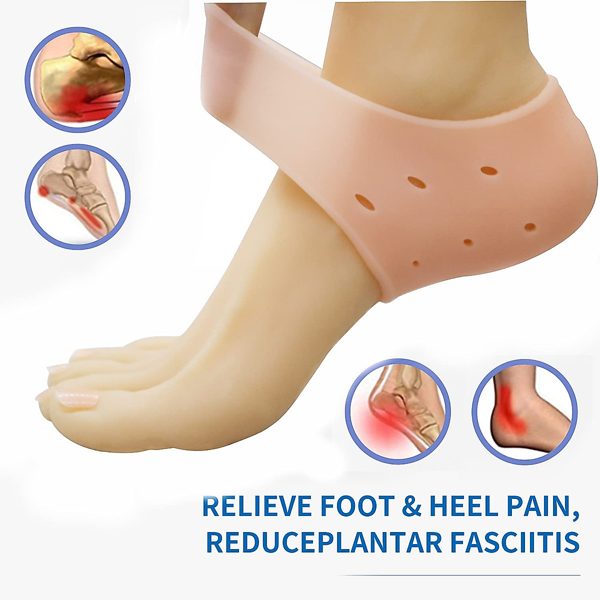 Zinyakon Gel Heel Cups Cushion for Heel Pain, 3 Pairs of Heel Protector Pads for Men and Women, Plantar Fasciitis Inserts Absorb Shock and Moisturizing for Cracked Heel