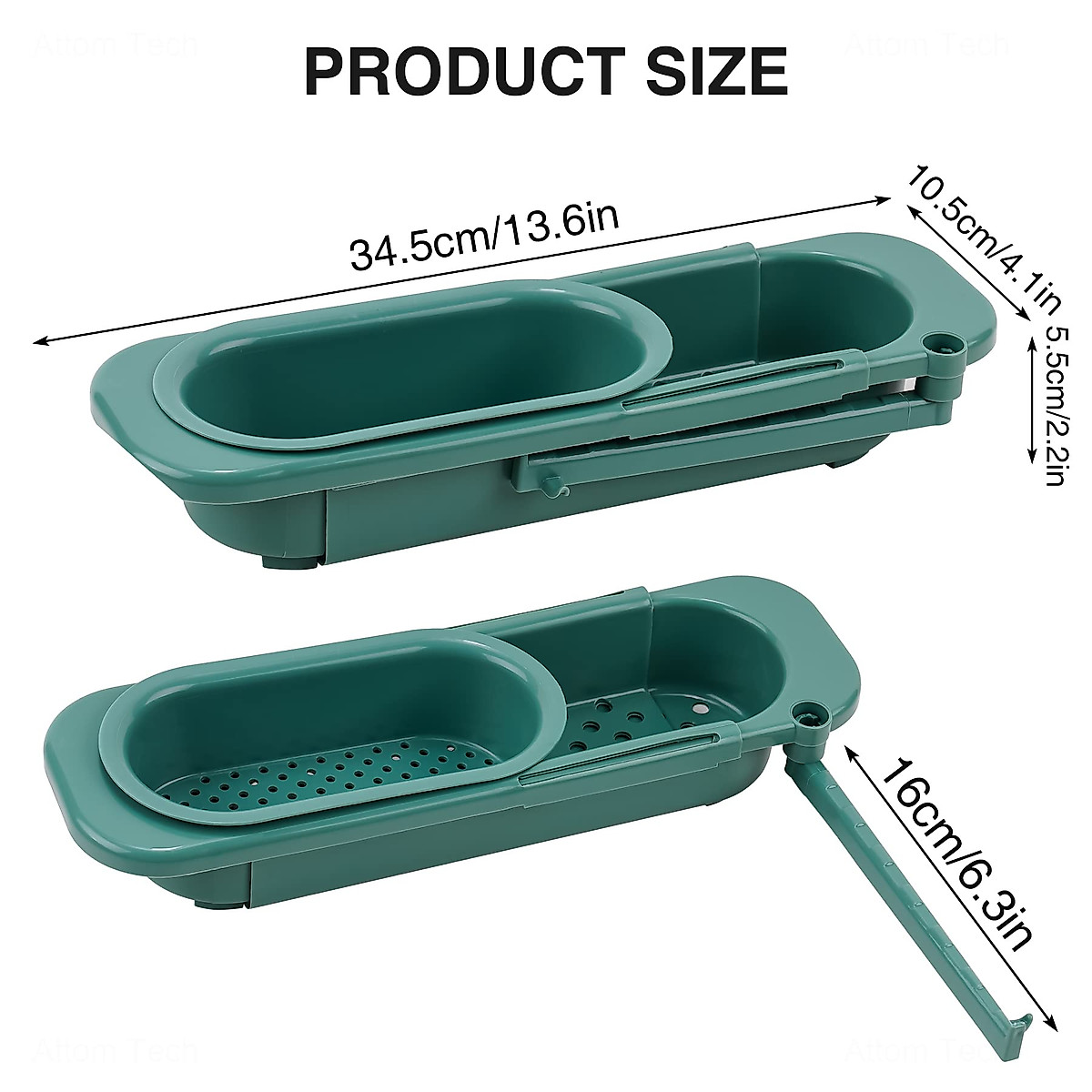 NiHome Telescopic Sink Caddy Adjustable Sponge Holder for Kitchen Sink Expandable Storage Drain Basket Sink Organizer Holder Dish Cloth Hanger for Home Kitchen (Green)