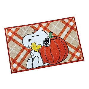 Nourison Peanuts Accent Throw Rug 20 x 32 inches Non-Skid Latex Backing Cartoon Character Print (Fall Pumpkin Rug)