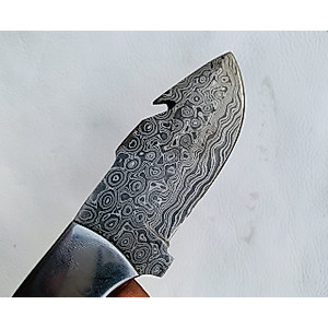 NUSHBA 012 Handmade Damascus Gut Hook Skinning Hunting Knife With Cow Brown Leather Sheath- Best Damascus Steel American Flag Handle Hunting Knife