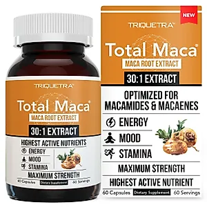 Total Maca | Maca Root Extract – 30:1 Extract, Max Potency | Optimized for Active Nutrients Macamides + Macaenes (13,000 mcg Per Serving) Maca Root Capsules for Women & Men (60 Capsules)