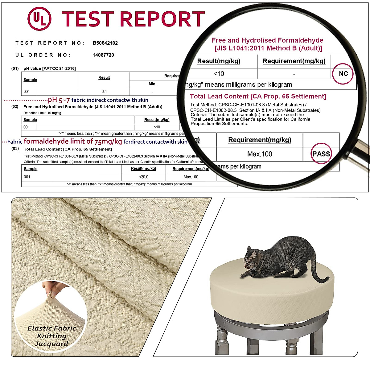 BUYUE 4 Pcs Bar Stool Covers, Luxury Fabric Dia.16-18" Round Stretchy Crease-Resistant Washable Jacquard Dustproof Stool Seat Slipcover, L-Beige-Set of 4