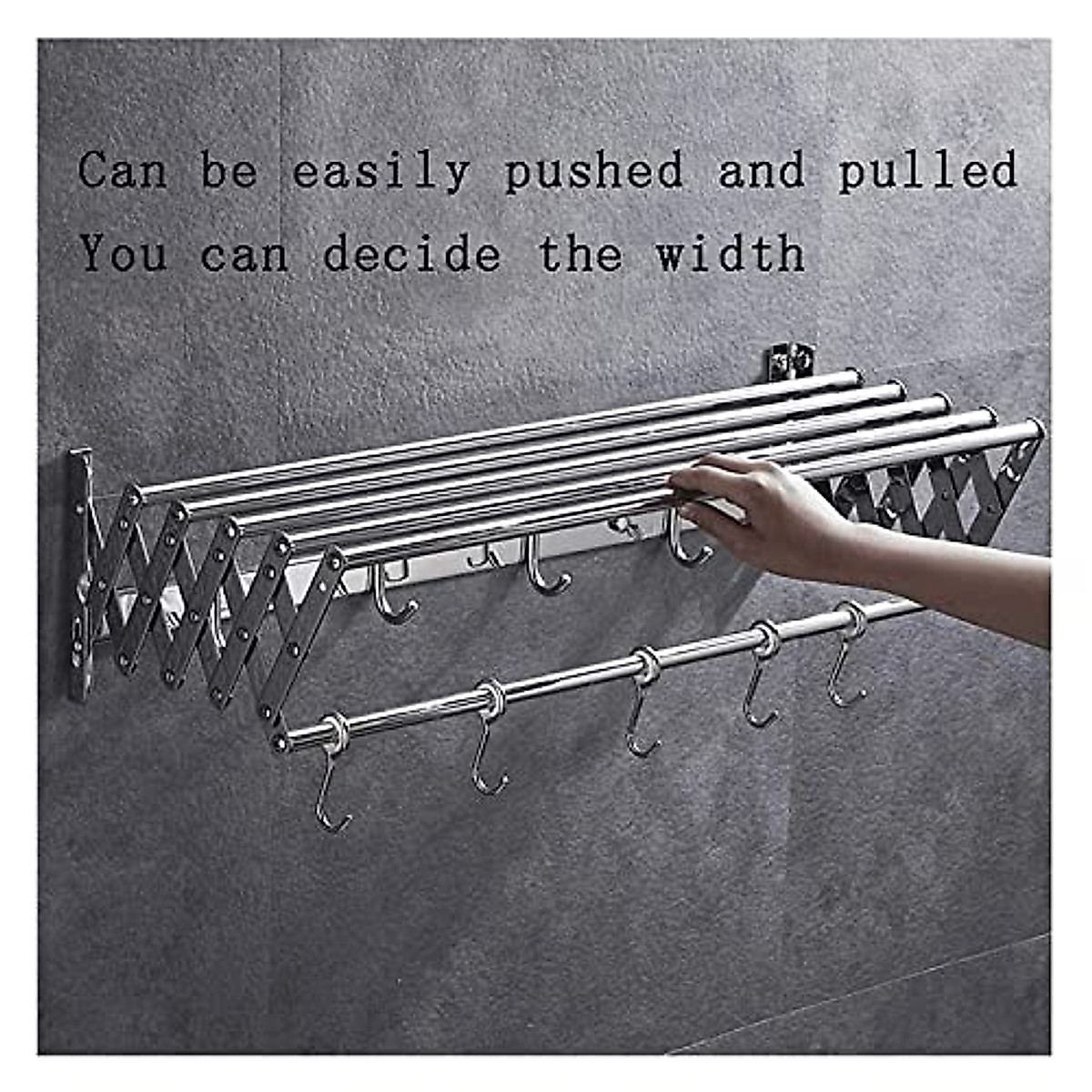 XMCX 50-80cm Laundry Drying Rack Airer -Wall Mounted - Retractable - Clothes Dryer Collapsible Folding Towel Shelf with Hooks Washing Line Easy Storage (Color : 5 Hook, Size : 80cm)