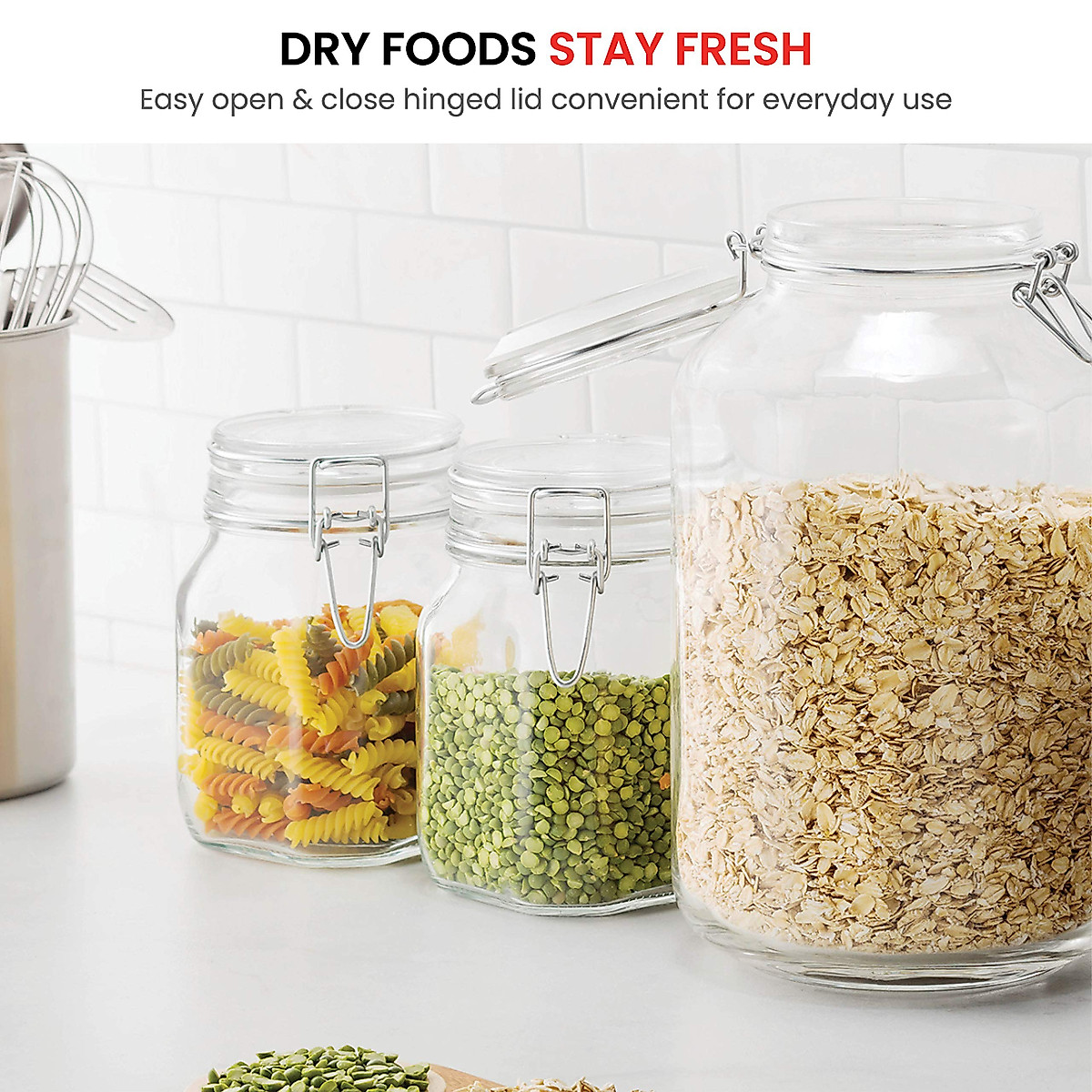 Bormioli Rocco Glass Fido Jars - 135.¼ Ounce - 4 Liter, with hinged hermetically Sealed Airtight lid for Fermenting, Canning, Preserving, With Exclusive Paksh Novelty Chalkboard Labels Set (1 Pack)